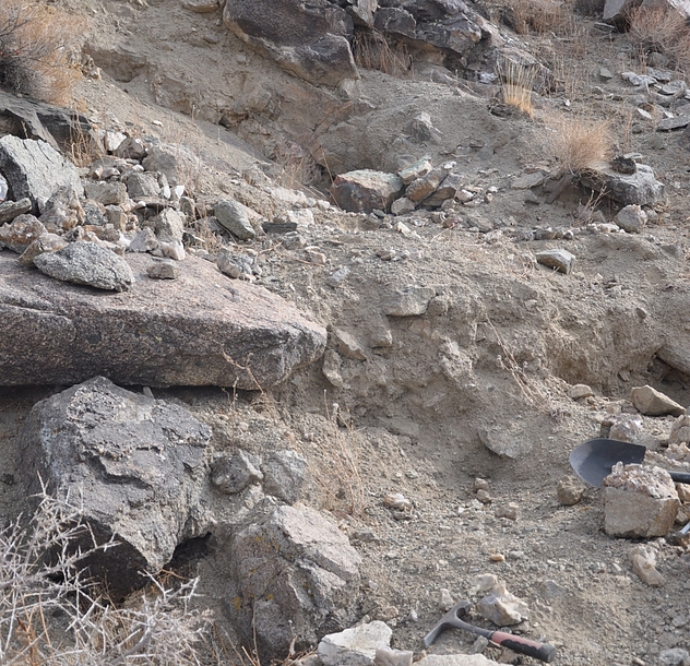 Smoky quartz crystal site at Crystal Ridge, Inyo Mts.