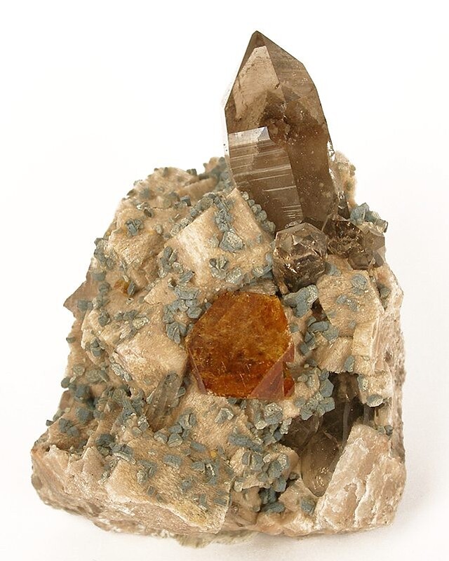 Helvine, Quartz (Var: Smoky Quartz)