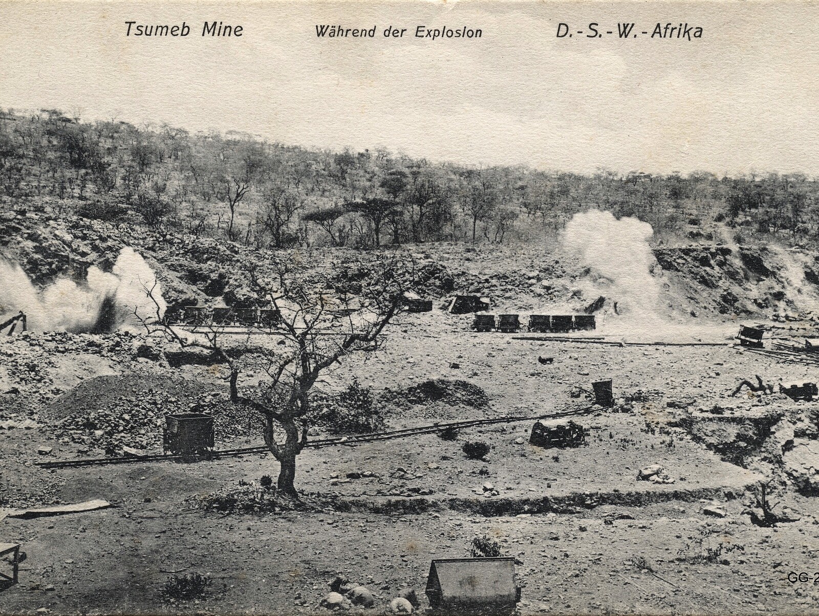 Satellite picture of the city of Tsumeb, Namibia; the mines are visible ...