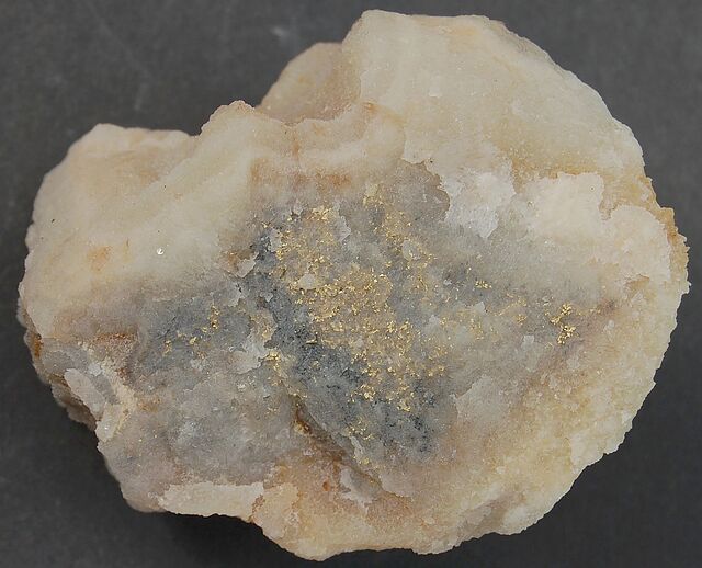 Native Gold (Var: Electrum), Quartz, Acanthite