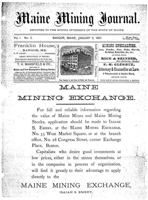 Cover page of the Maine Mining Journal