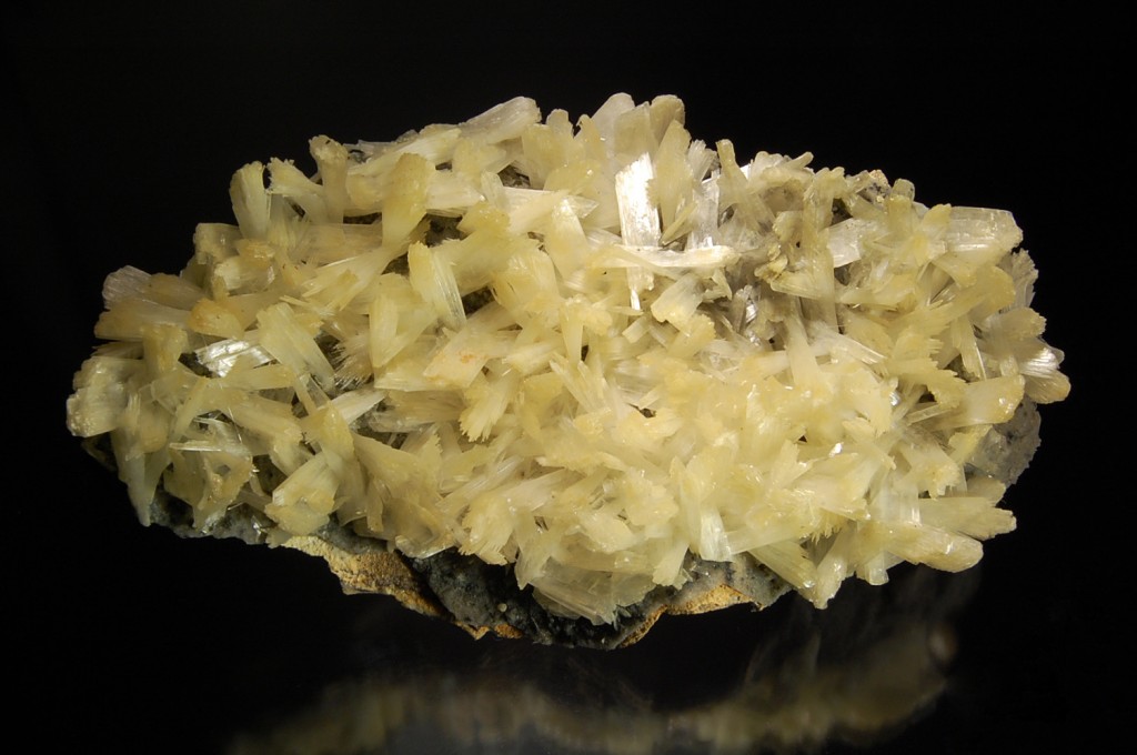 Gypsum Cavnic, Maramureș County, Romania Straw-colored, bladed crystals ...